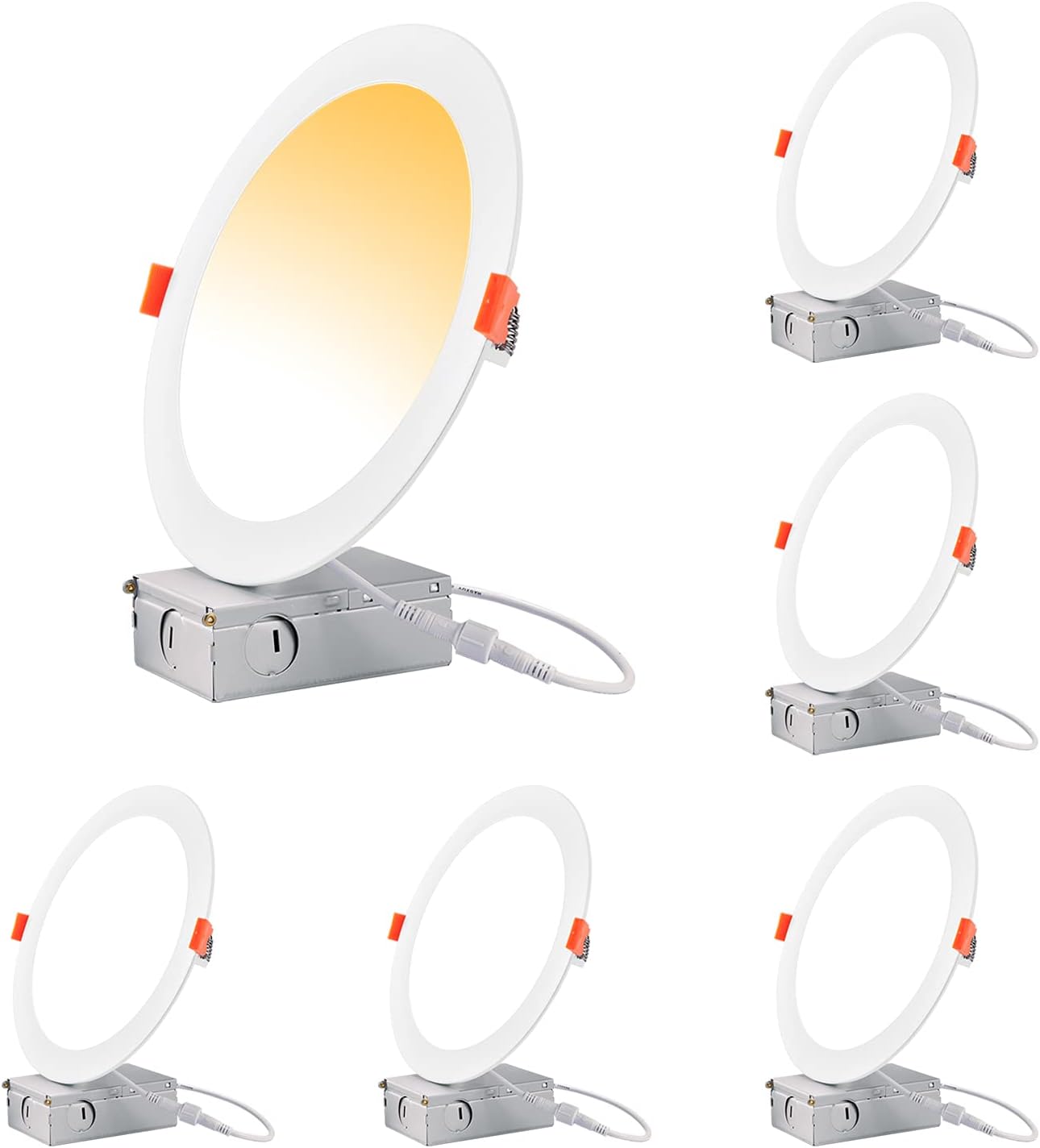 6 Pack 8 Inch LED Recessed Lighting with Junction Box Ultra-Thin, 3000K ...