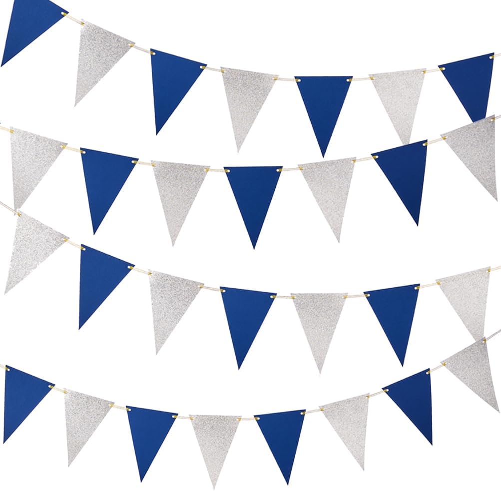 Amazon.com: Silver Blue Pennant Banner Paper Bunting Hanging Decoration ...