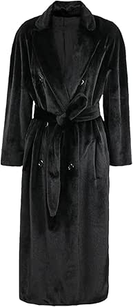 Women Winter Long Warm Soft Fluffy Sashes Double Breasted Faux Coat at ...