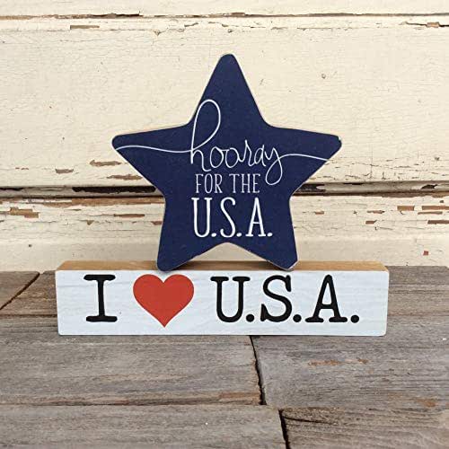 Amazon.com: AGD Patriotic Decor - Hooray For The USA Star Chunky Wood ...