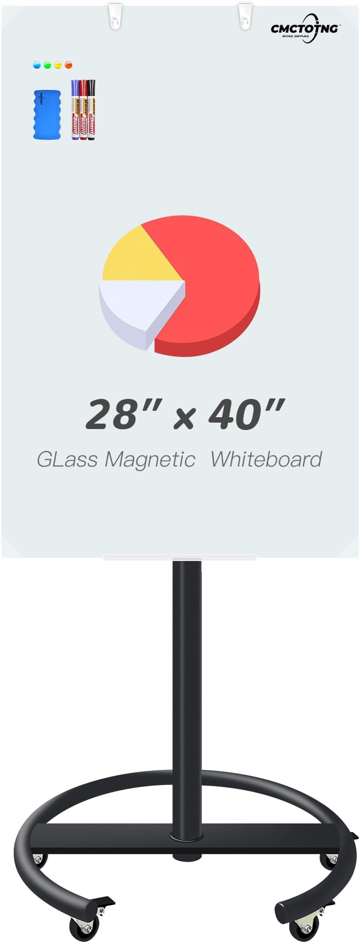 Amazon.com : CMCTOTNG Mobile Magnetic Glass Dry Erase White Board, 28" x 40" Whiteboard on ...