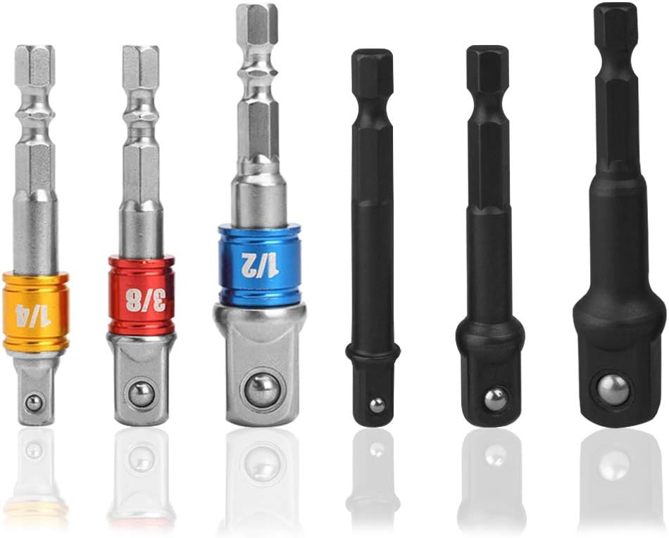 6 Pcs Socket Bit Adapters, FineGood 1/4" 3/8" 1/2" Drive Impact Power ...