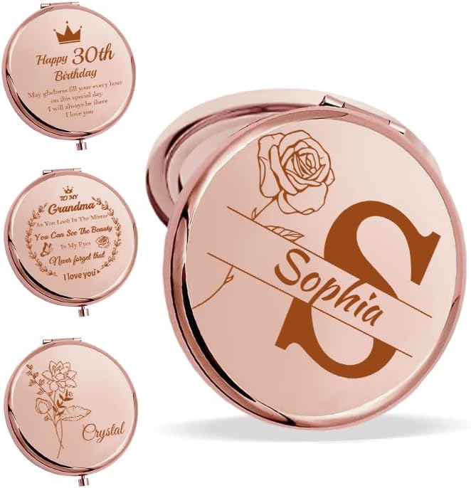 Amazon.com: Personalized Women Gifts Custom Initials Compact Mirror ...