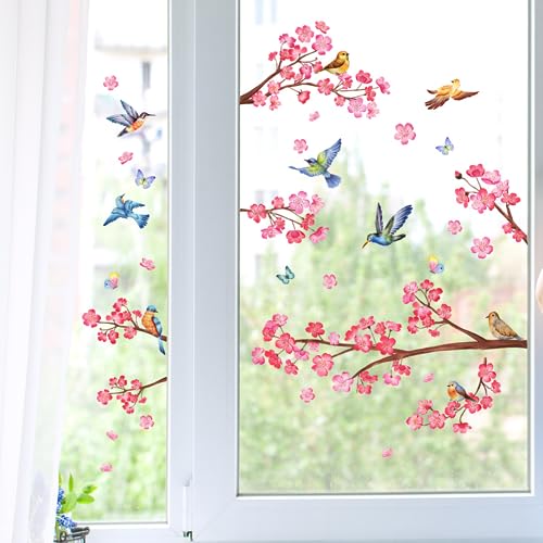 Window Stickers Cherry Blossom Branch Stickers Birds Tree Branch Window ...