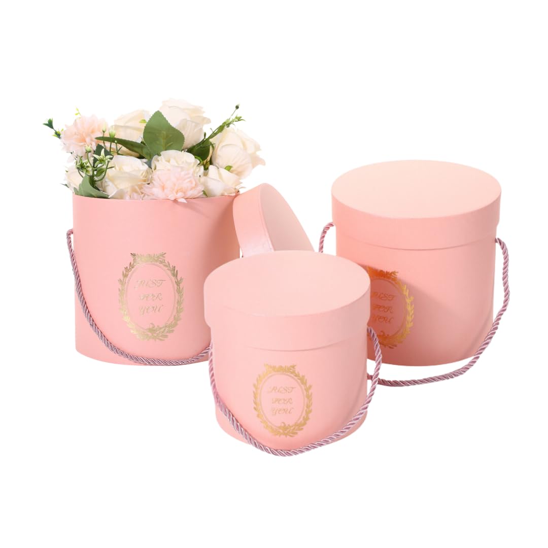 Amazon.com: Set of 3 Cylinder Luxury Flower Boxes with Lids Round ...