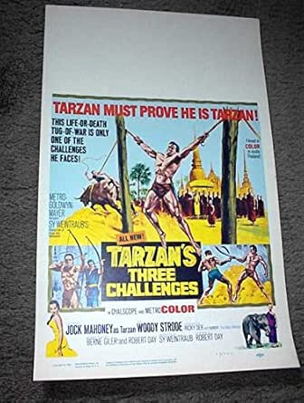 TARZAN'S THREE CHALLENGES original 1963 ROLLED 14x22 movie poster JOCK ...