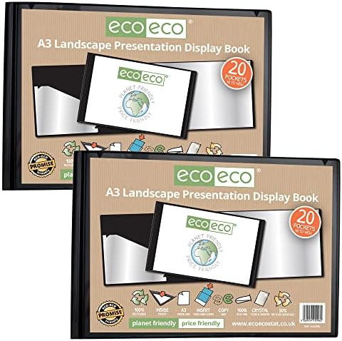eco-eco A3 95% Recycled 4-D Landscape Ring Binder File Folder Black ...