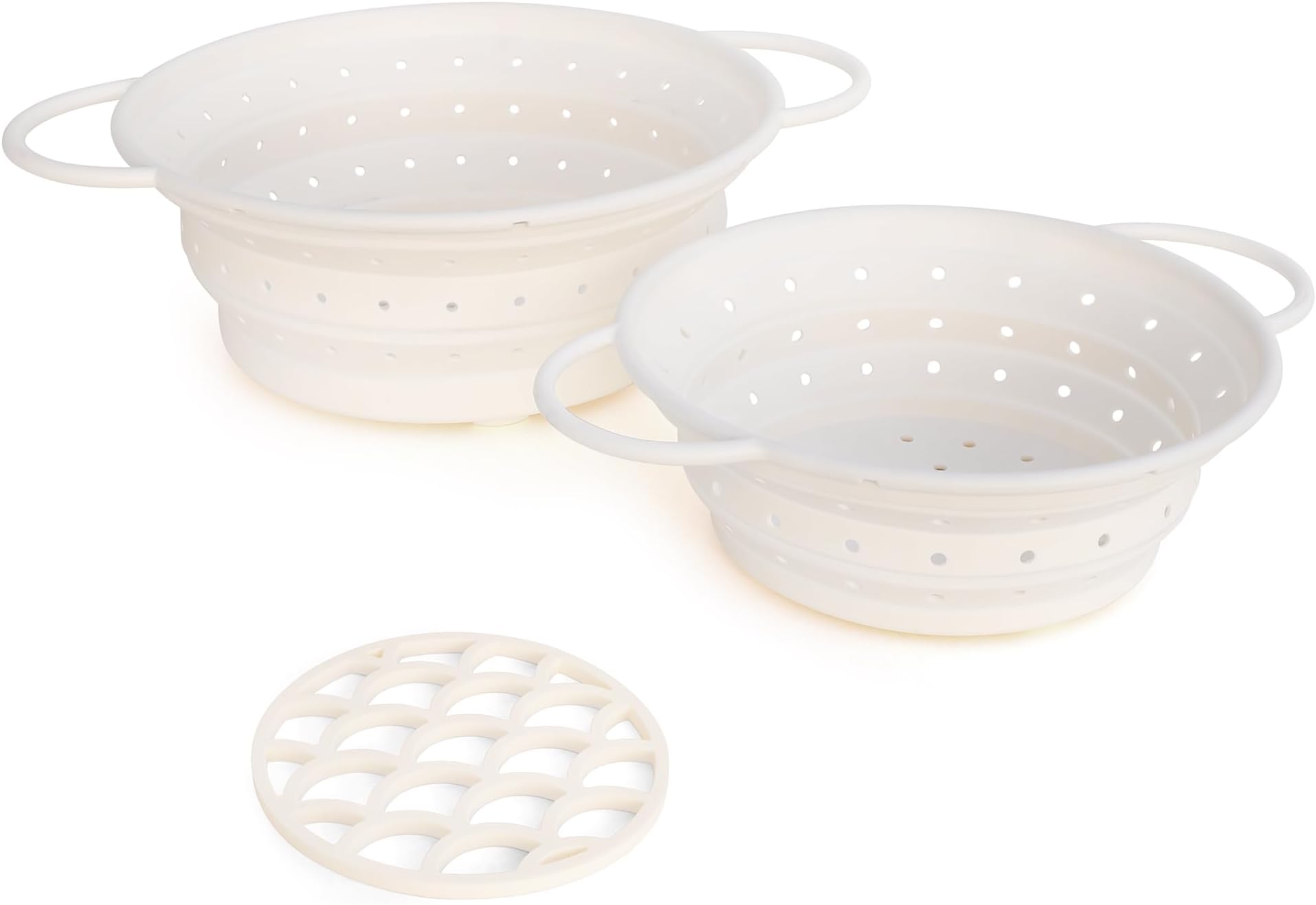 Amazon.com: 2 Collapsible Round Colanders with Handles and Trivet Mat ...