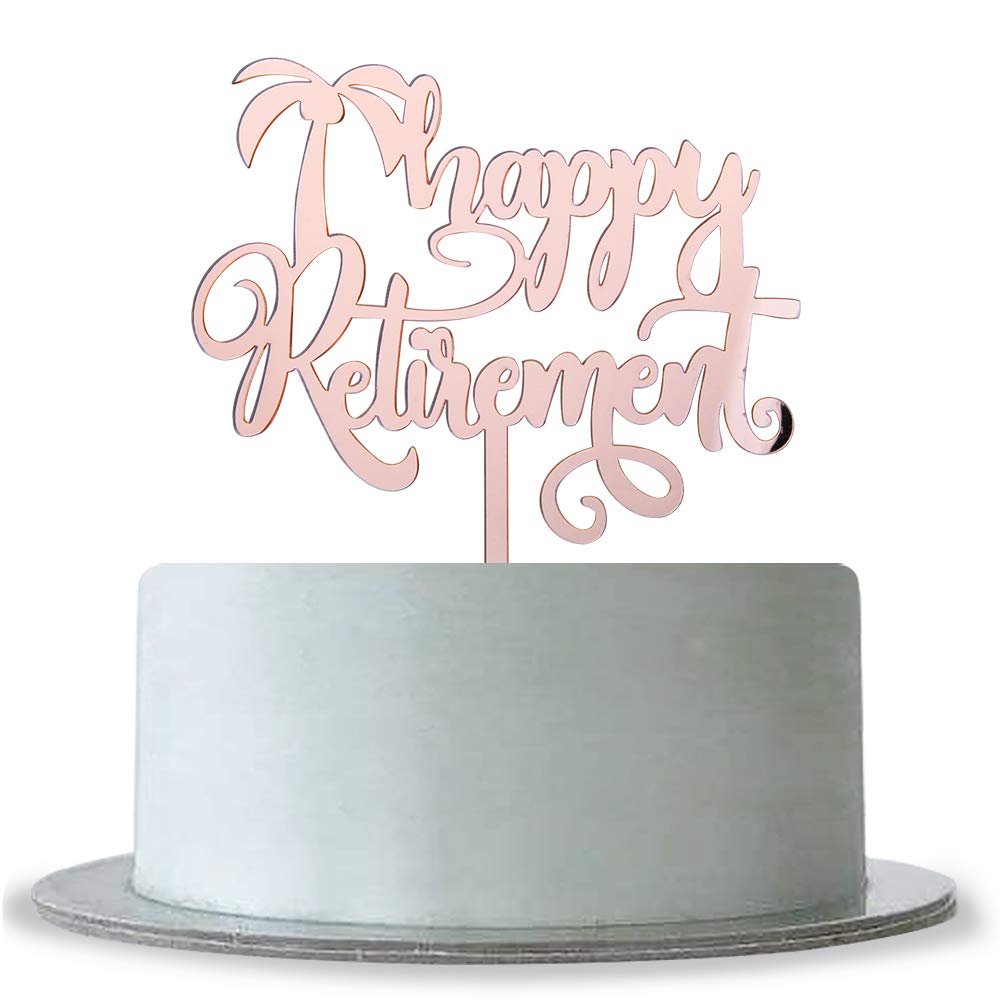 Happy Retirement Cake Topper With Tree Mirror Rose Gold Officially ...