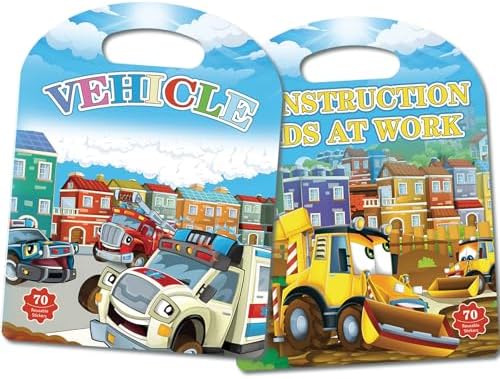 2 Sets with 140+ Vehicle Stickers, Reusable Sticker Books for Kids Ages ...