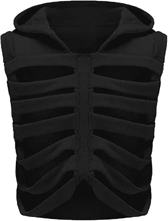 Amazon.com: Yeselect Womens Skeleton Hollow Out Vest Halloween Hooded ...
