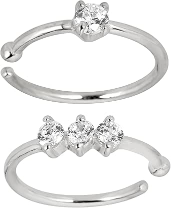 Amazon.com: AVORA 14K White Gold Simulated Diamond CZ Nose Ring Hoops ...