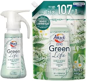 Amazon | 花王 アタックZERO Green Life グリーンライフ ワンハンドタイプ 本体 380g + つめかえ用 超特大 1070g | ノーブランド品 | 液体洗剤
