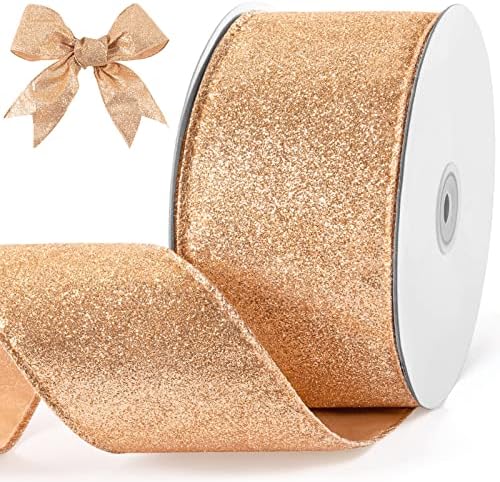 Amazon.com: Humphrey's Craft Champagne Gold Glitter Ribbon with Wired ...