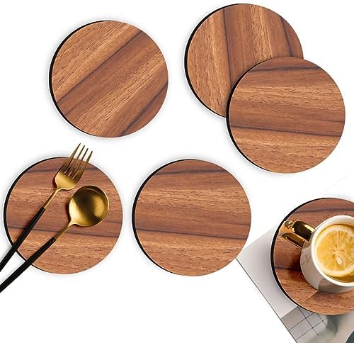 BIRMON Wooden Round Drink Coasters with Decorative Holder | Tabletop ...