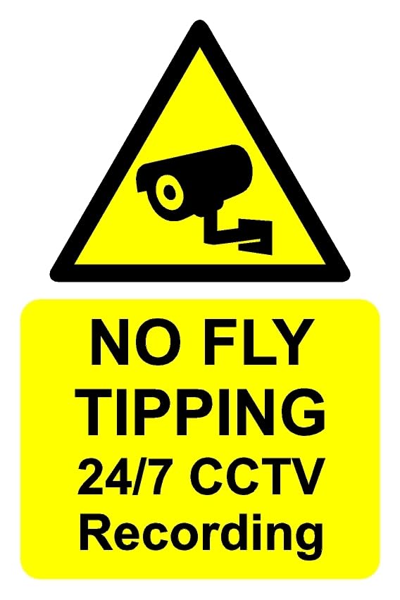 No fly tipping 24/7 cut recording safety sign - Self adhesive sticker ...