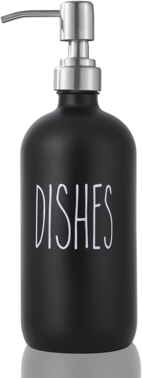 Amazon.com: Black D Glass Soap Dispenser - Thick Glass, Stainless Steel ...