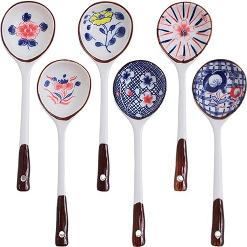 Amazon.com: CERKIK Ceramic Asian Soup Spoon - 6.3 Inch Chinese Soup ...