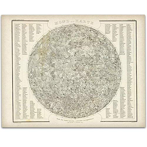 Amazon.com: Moon Map Art Space Poster Vintage Antique - Moon Surface ...