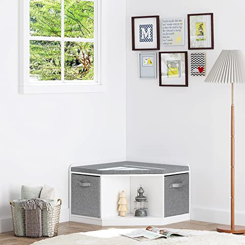 UTEX Corner Reading Nook, Bench with Storage, Corner Cabinet with 3 ...