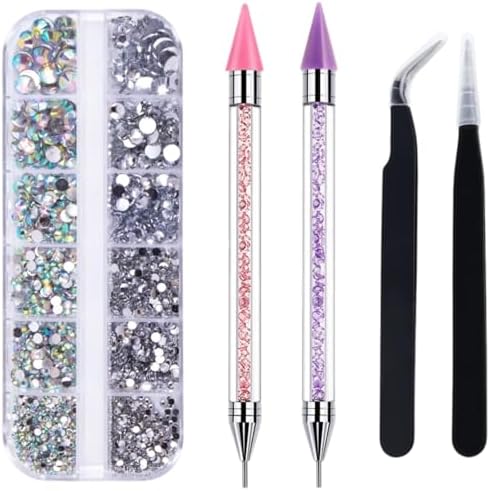 Amazon.com: 2 Pack Rhinestone Picker Tool with 1500PCS Nail Rhinestones ...