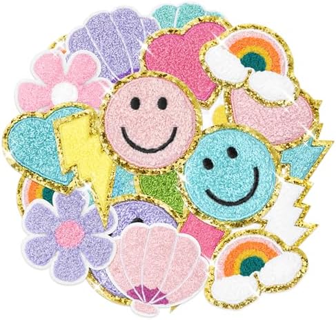 Amazon.com: Kirako 24Pcs Preppy Chenille Patches Colorful Glitter Smile ...