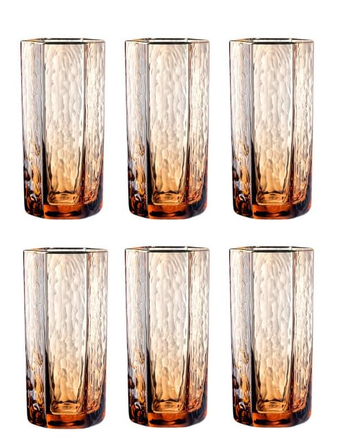 Amazon.com | Amber Hexagon Glass (Set of 6) 8 fl oz Water Drinking ...