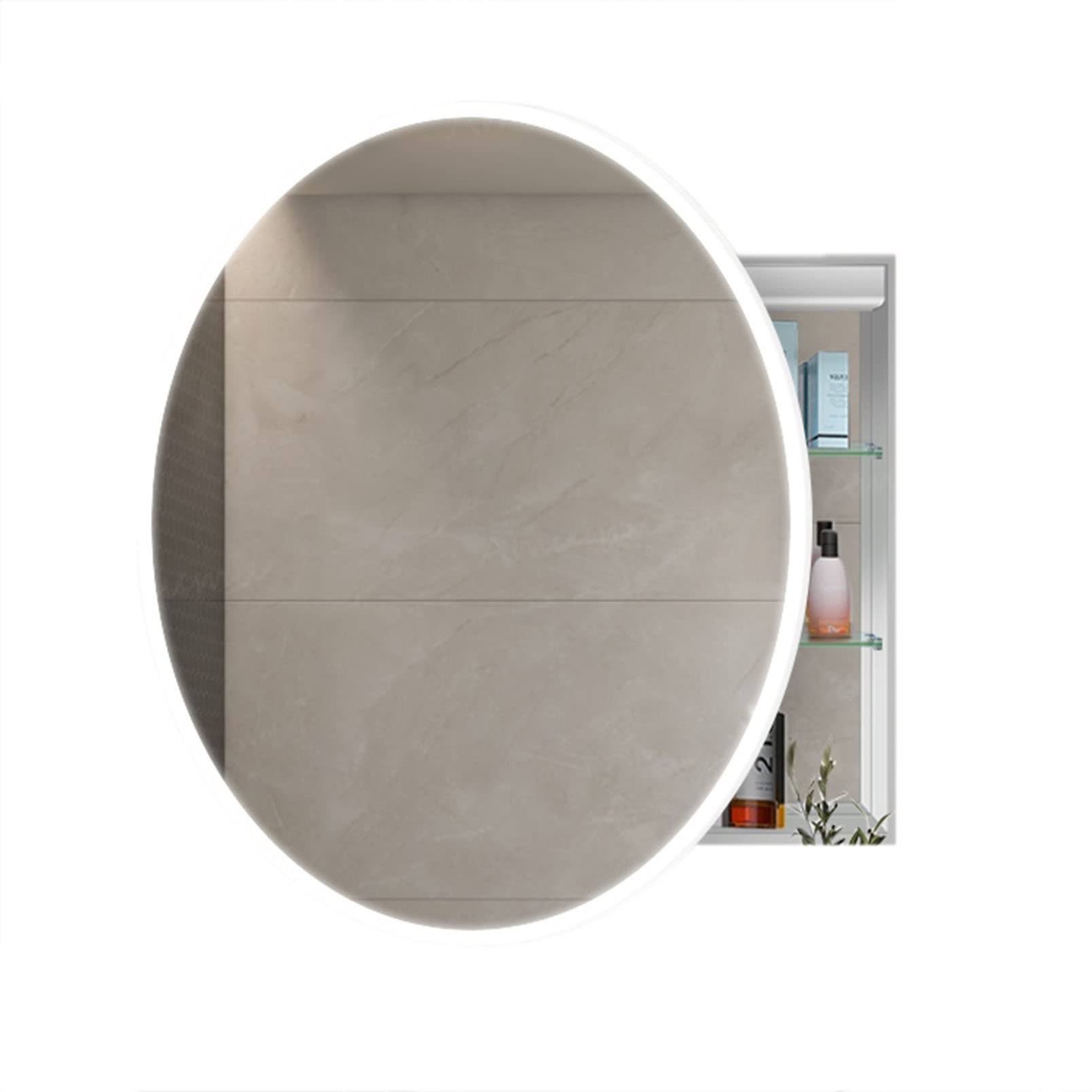 Amazon.com: Round Mirror Cabinet with Lighted Mirror Bathroom Wall ...