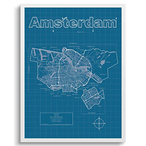Amazon.com: Amsterdam Map Amsterdam Netherlands Wall Art Map Blueprint ...