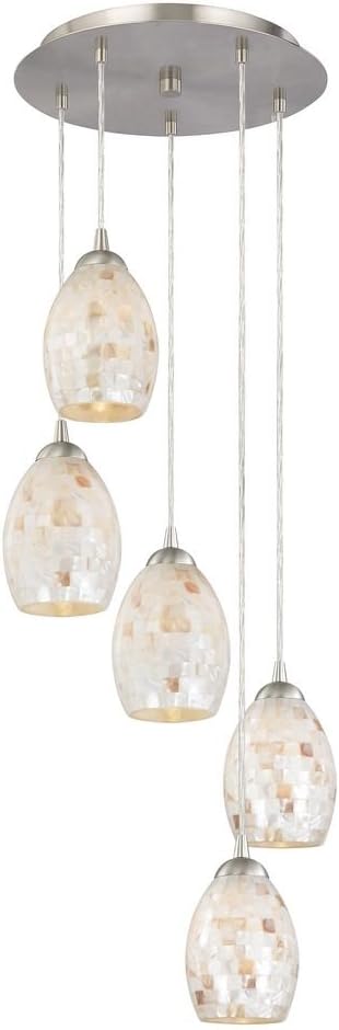 Adjustable Multi-Light Pendant Light with Five Mosaic Glass Shades ...