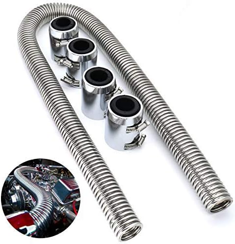 Amazon.com: 48" Chrome Stainless Steel Radiator Hose Kit, Flexible ...