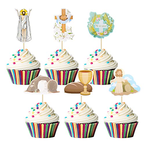 Snapklik.com : 36Pcs He Is Risen Cupcake Toppers Cross Jesus Easter ...