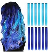 Amazon.com : 12 Pcs Colored Clip In Hair Extensions Blue 20 Inches ...