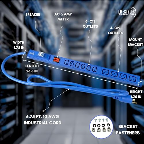 PDU 240V Power Distribution Unit with 6 -C13 & 4- C19 Outlets, 30 Amp ...