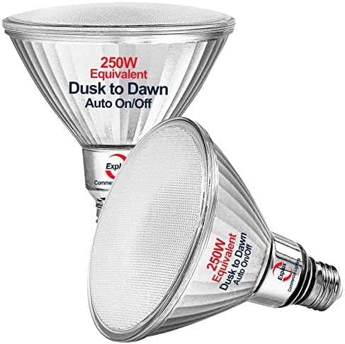 Explux Dusk to Dawn PAR38 LED Flood Light Bulbs, 250W Equivalent, 2600 ...