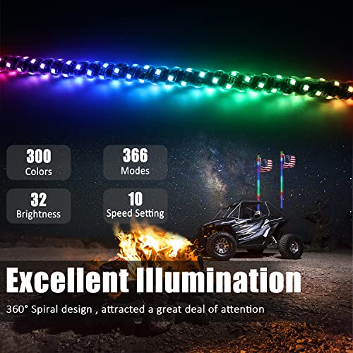 Snapklik.com : 2pcs 4FT LED Whip Lights For UTV ATV 360 Spiral RGB LED ...