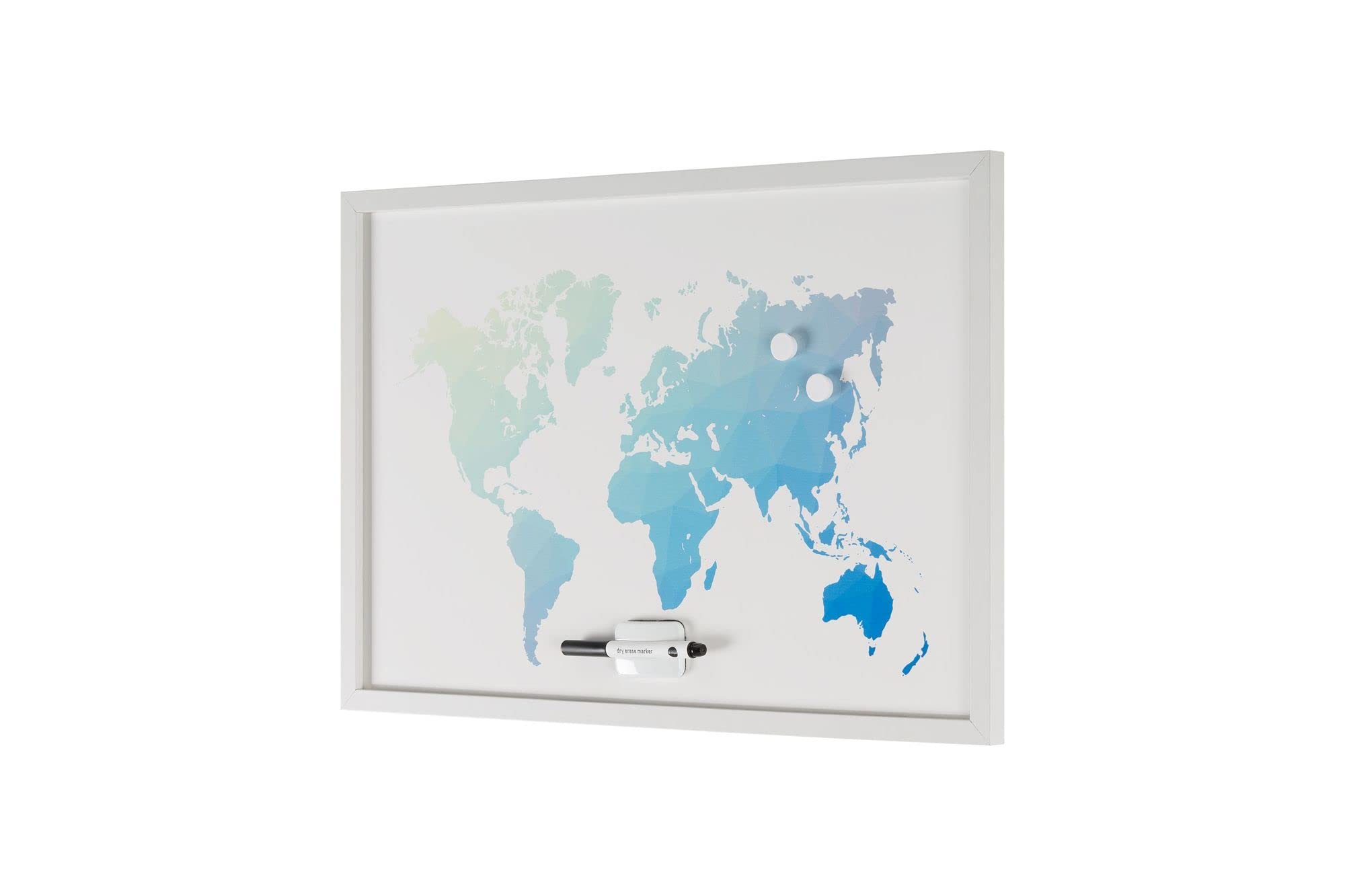 MasterVision Magnetic Dry Erase World Map Board, White Frame, 24 x 36 ...
