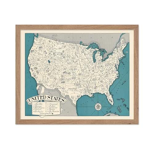 Amazon.com: Monem Art Vintage USA Map Poster - Retro United States Map ...