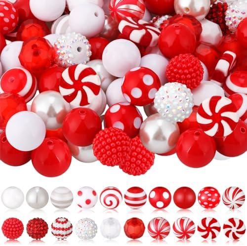 Amazon.com: Misdary 200 Pcs Christmas Peppermint Candy Beads Red and White Wooden Beads ...