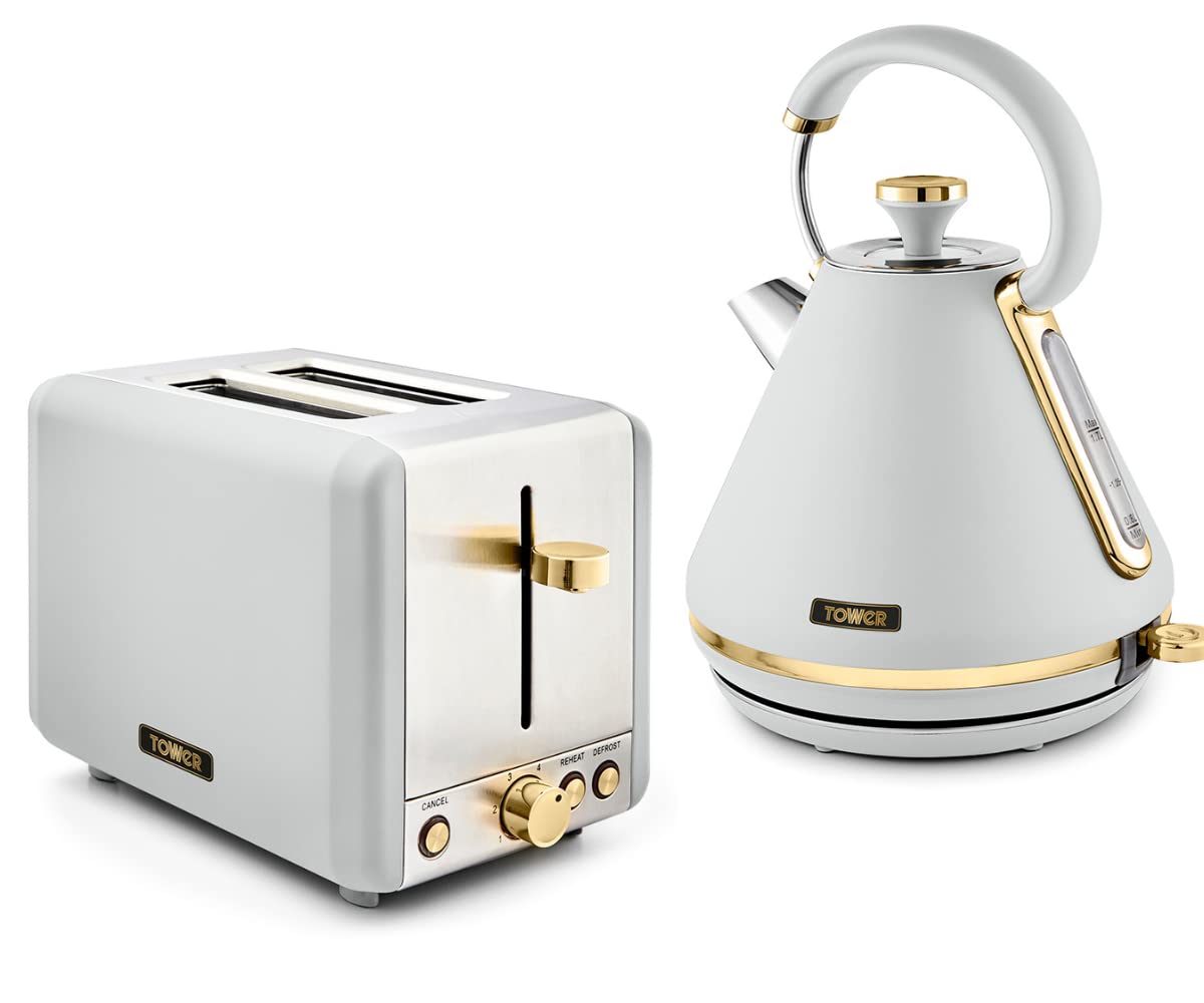 TOWER Cavaletto 1.7L 3KW Pyramid Kettle & 2 Slice Toaster in Optic ...