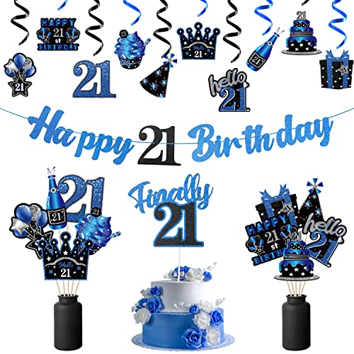 Snapklik.com : 42pcs 21st Blue Birthday Banner Party Decorations, Hello ...