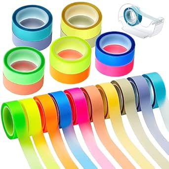 Amazon.com: Outus 20 Roll 10 Colours Highlighter Tape Removable 1/2 ...