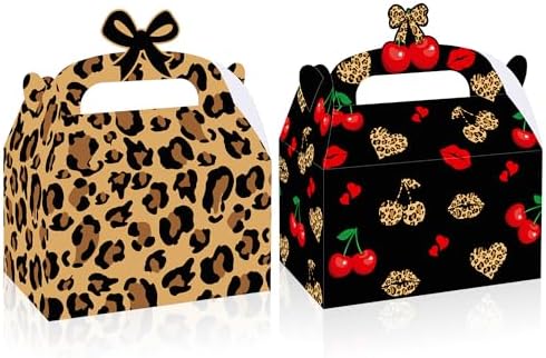 Amazon.com: Cheetah and Cherry Favor Treat Box Leopard Cherry Bow Party ...