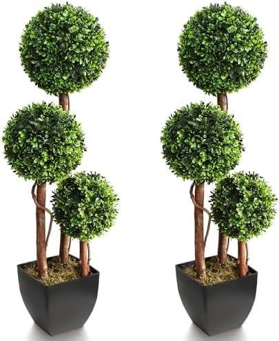 Amazon.com - HOMCOM 3.5ft/43.25" Artificial 3 Ball Boxwood Topiary Tree ...