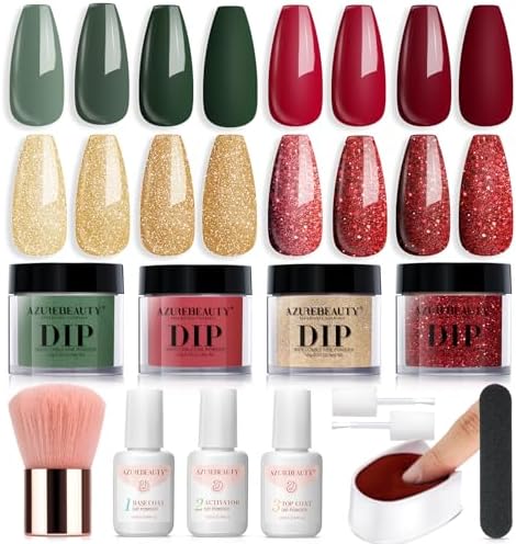 Amazon.com: AZUREBEAUTY Christmas Dip Powder Nail Kit, 4 Colors Red ...
