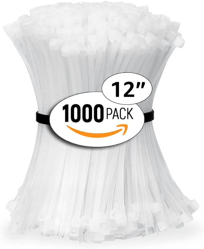 ALBO Zip Ties White 12 Inch 1000 Pack Long Plastic Cable Ties Thick 0. ...