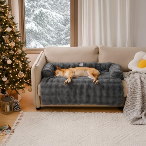 FUNNY FUZZY Pet Fluffy Plush Calming Dog Couch Bed Sofa Protector ...
