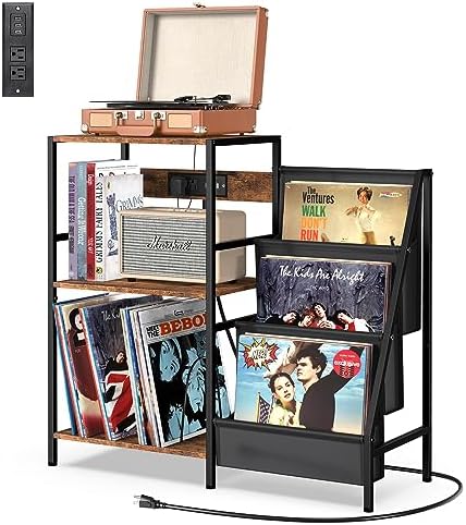 melos Record Player Table, Turntable Stand with 3-Tier Vinyl Record ...