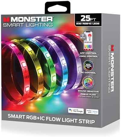 Amazon.com: Monster Smart RGB+IC LED Light Strip, 25’ Foot Indoor Sound ...