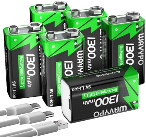 Amazon.com: Rechargeable 9V Batteries, 1300mAh 9 Volt Lithium-ion ...